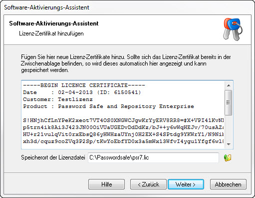 Freischaltung via Lizenzübersicht